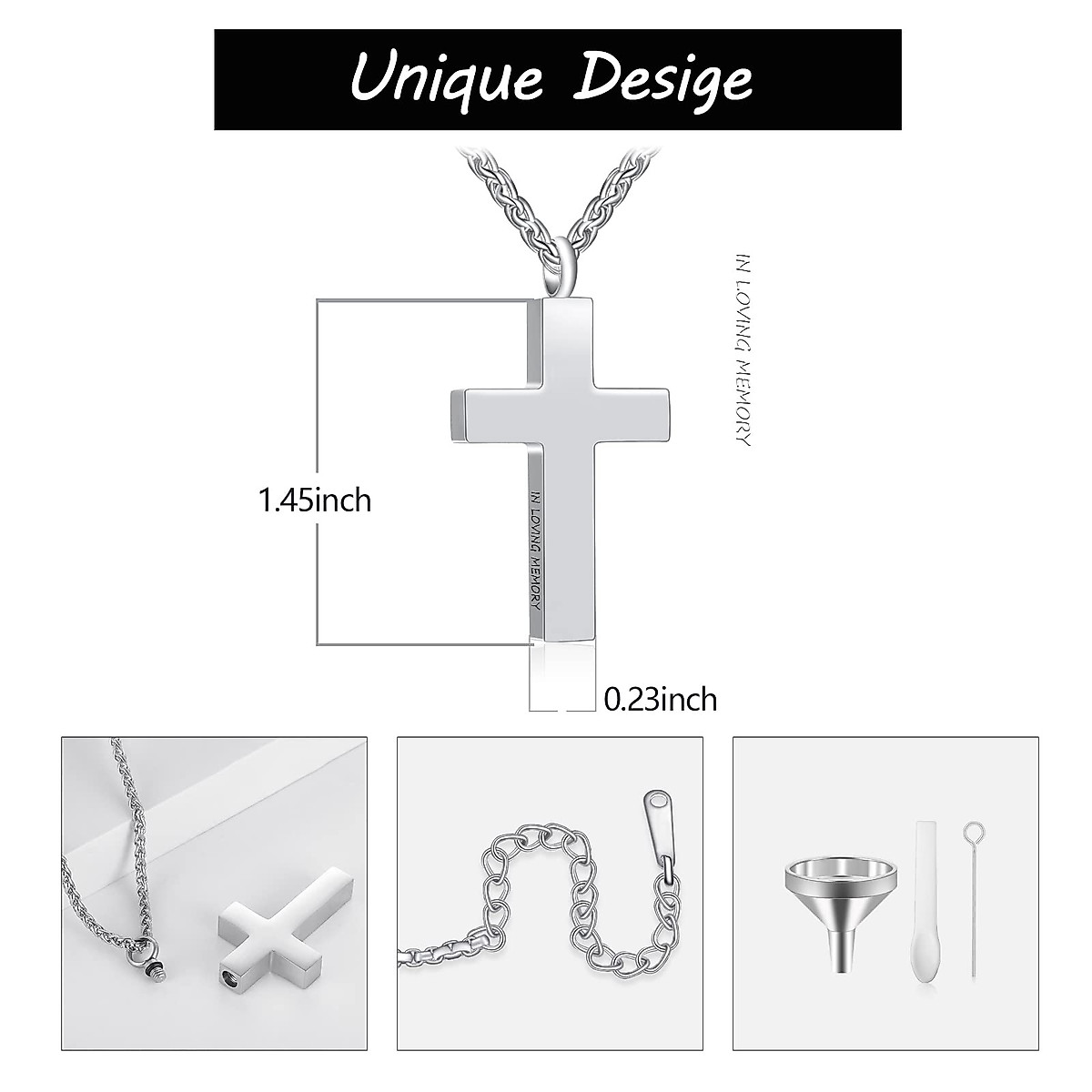 E&A Cross Cremation Jewelry for Ashes, Urn Necklace for Ashes, Customized Memorial Ash Necklace, Ashes Stainless Steel Pendant, Keepsake Jewelry for Men Women
