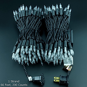 YULETIME Warm White LED Christmas Lights with Black Wire, 66 Feet 200 Count UL Certified Commercial Grade LED Halloween String Light Set (Warm White - Black Wire)