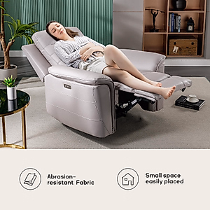 ANJ Power Recliner Chair, Modern Stripes Electric Recliners with USB Port, Upholstered Faux Leather Single Reclining Sofa Chair for Nursery Living Room Bedroom(Light Grey)