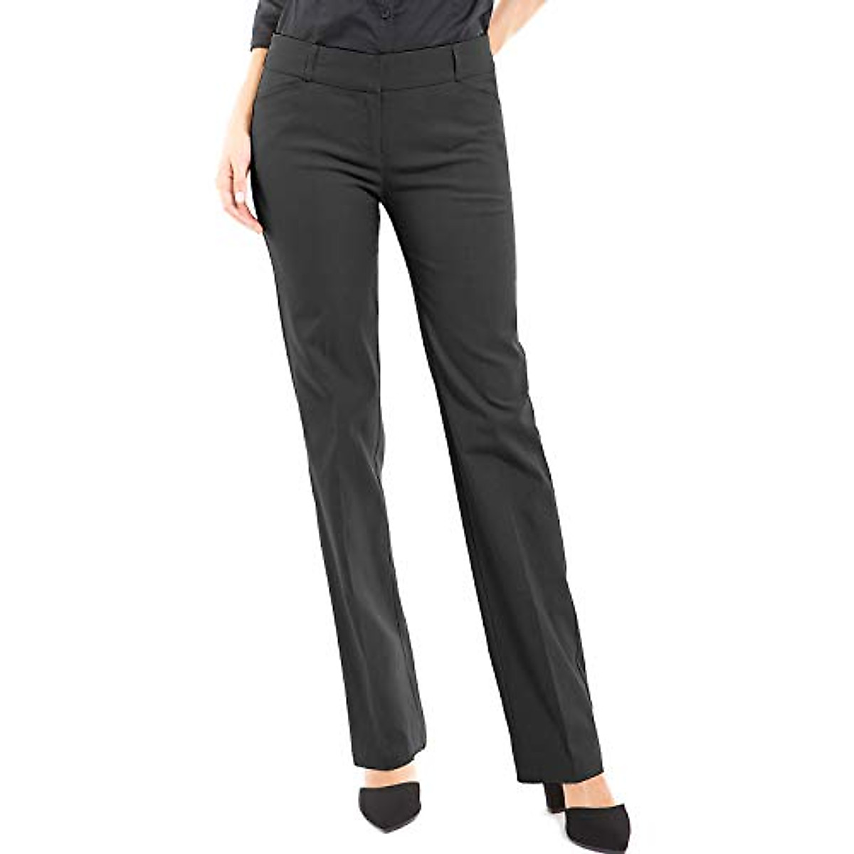 Design by Olivia Women's High Waist Comfy Stretchy Bootcut Trouser Pants Black L