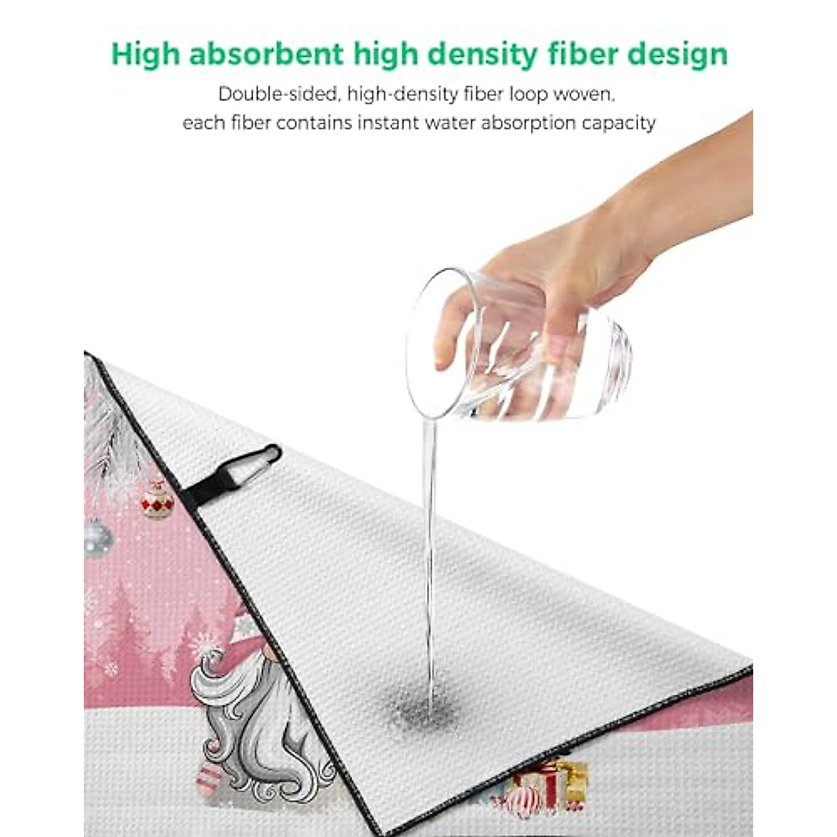 Golf Towel Christmas Dwarf Xmas Tree Pink Gradient,Waffle Pattern Microfiber Club Cleaner Golf Towels with Carabiner Clip for Women Men Dad,Winter Pine Needle Golf Towel for Golf Bags,24x16in