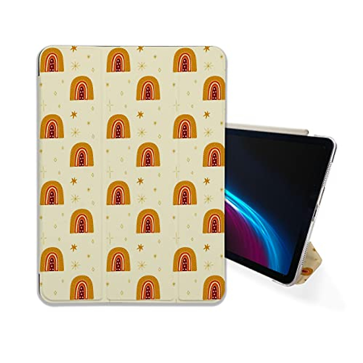 Kawaii Rainbow Beige Art case Compatible with iPad Mini Air Pro 7.9 8.3 9.7 10.2 10.9 11 12.9 inch Pattern Cover New 2022 2021 Trifold Stand 3 4 5 6 7 8 9 Generation 189 (11" Pro 1/2/3 gen)
