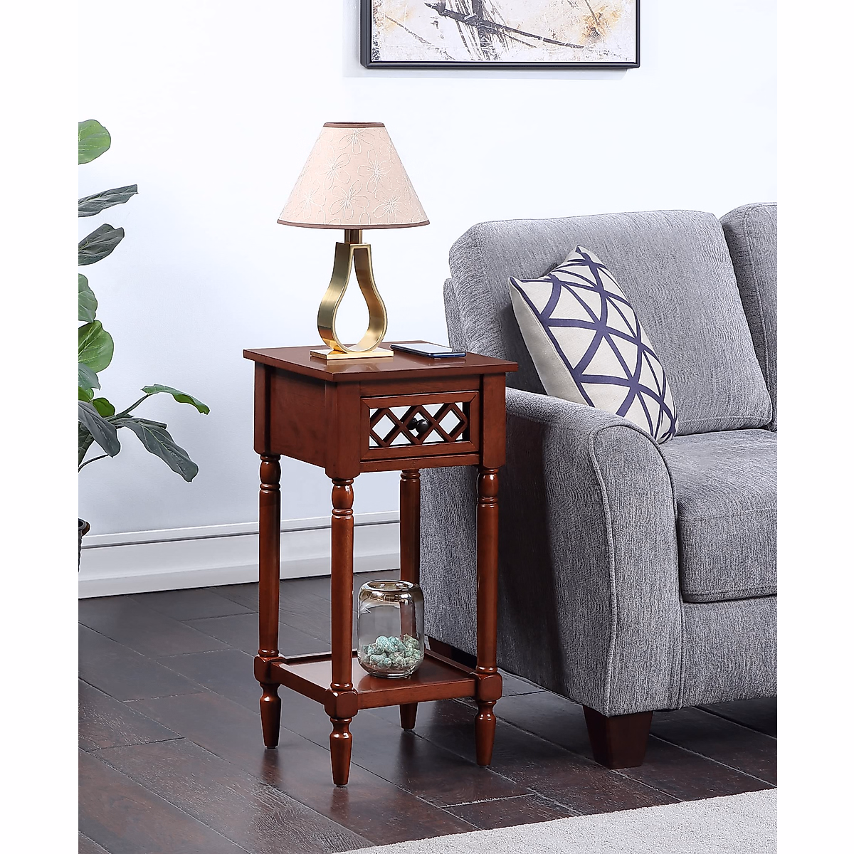 Convenience Concepts French Country Khloe Deluxe 1 Drawer Accent Table with Shelf, Blue