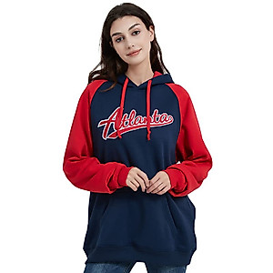 DELUSPTOMAY Mens Atlanta Baseball Team Big Embroidery Hooded Sweatshirt Pullover Casual Hoodie - Navy XL