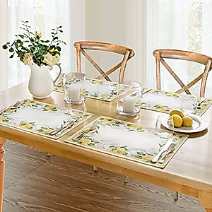 Newbridge Lemon Orchard Farmhouse Bordered Fabric Tablecloth - Fresh Lemon Vine Border Stain and Wrinkle Resistant Tablecloth, 60 Inch x 84 Inch Oblong/Rectangle
