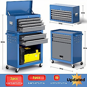 AIRAJ PRO 8-Drawer Rolling Tool Chest with Wheels,Removable Tool Box Organizer,Detachable Top Box & Locking System,High Capacity Tool Storage Cabinet for Workshop Mechanics Garage (Blue)