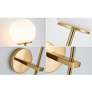 jengush LED Battery Operated Wall Sconce Fixture Set of 2, Modern Globe Glass Shade, Wall Light with Remote Control Dimmable，not Hardwired Sconce Fixture Easy to Install Not Wires(Color : Gold-05)