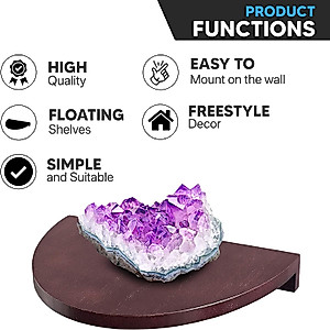 SUMAC Wall Mounted Half Circle Floating Shelf Set of 2 for Living Room Bedroom Bathroom Home Office Wall Art Décor, 8.9x6.4x1.5 inch, Wooden Brown