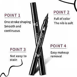 Pinkiou Eyeliner Pen with Eye Makeup Stamp Waterproof Double Sided Long Lasting Seal Eyeliner (6 in 1)
