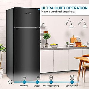 Frestec 7.4 CU' Refrigerator with Freezer, Apartment Size Refrigerator Top Freezer, 2 Door Fridge with Adjustable Thermostat Control, Freestanding, Door Swing, Black (FR 742 BK)