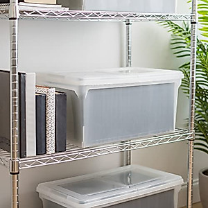 IRIS USA Letter/Legal File Tote Box, 5 Pack, BPA-Free Plastic Storage Bin Tote Organizer with Durable and Secure Hinged Latching Lid, Stackable and Nestable, Clear