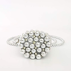 YIFEI Women Metaillic Colored Beaded Acrylic Handmade Bucket Bag with Detachable Chain (Sliver)