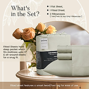 100% Organic Cotton Twin Sheet Set & Standard Pillowcases Set of 2 Combo- 300 Thread Count Long Staple Cotton Sheets,3 Pc Twin Size Sheets & Standard Pillowcases, Sateen Sheets, Breathable - Sage