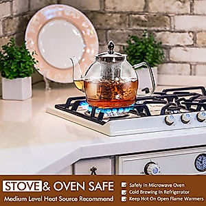 HIWARE 1000ml Glass Teapot with Removable Infuser, Stovetop Safe Tea Kettle, Blooming and Loose Leaf Tea Maker Set