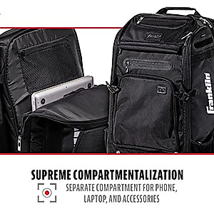 Franklin Sports Baseball + Softball Bag - MLB Traveler Elite Sport Equipment Backpack - Adult Bat Bag - Fits Cleats, Bats + Helmet - Black