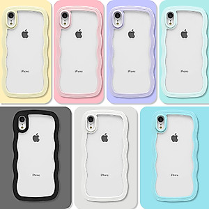 Anuck for iPhone XR Case Wavy Edge Clear Back Design, Anti-Slip Grip Cute Wave Curly Frame Shape Shockproof Soft TPU & Hard Bumper Protective Phone Case Cover for Women Girls, Yellow