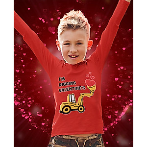 Tractor & Digger Toddler Boys Valentines Shirt Heart Dab Funny Valentine's Day Kids Long Sleeve T-Shirt for Toddlers 3T Red