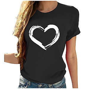 Women Love Heart Graphic Tees Shirt Short Sleeve Tops Tshirts Regular Fit Tunic Blouse Cute Funny Gift Clothes 2023