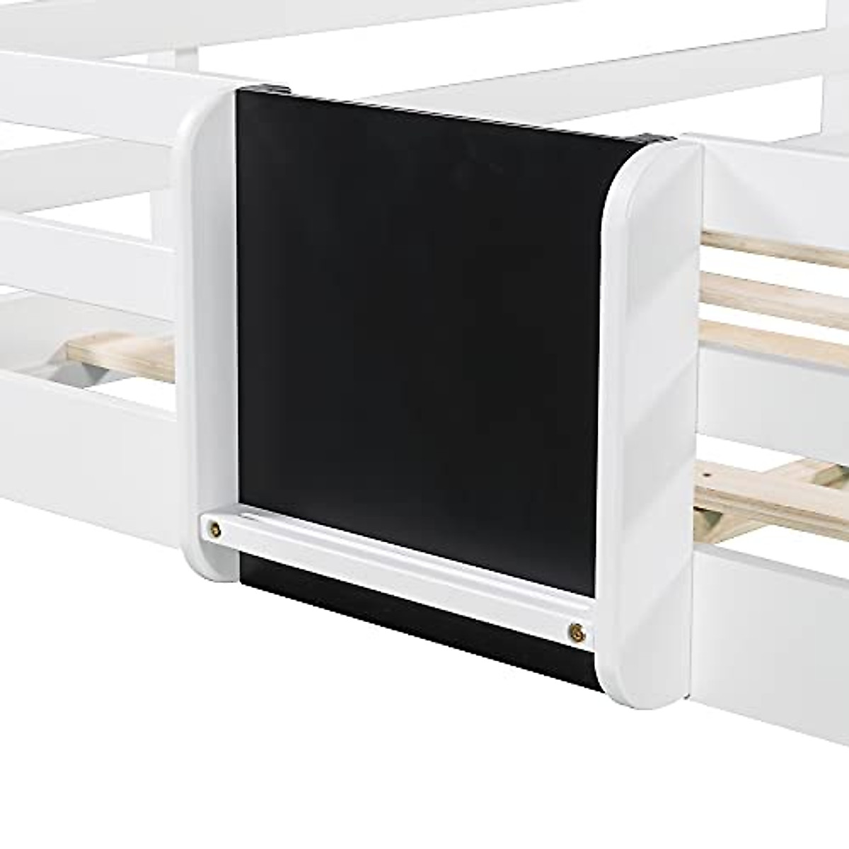 Harper & Bright Designs Full Loft Bed with Slide, Wood Low Loft Bed with Chalkboard, Ladder, Guardrail, Kids Loft Bed Frame for Boys & Girls (Full, White)