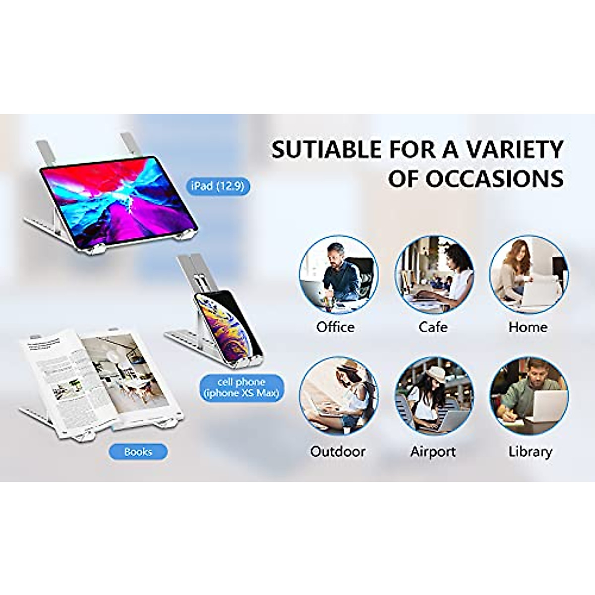 ZSIMC Laptop Stand, Adjustable Aluminum Foldable Portable Holder, Upgrade Whole Anti-Slip Silicone Pad, Laptop Riser for Desk Compatible with MacBook Air pro, iPad, Lenovo, 10-15.6” Laptop and Tablet