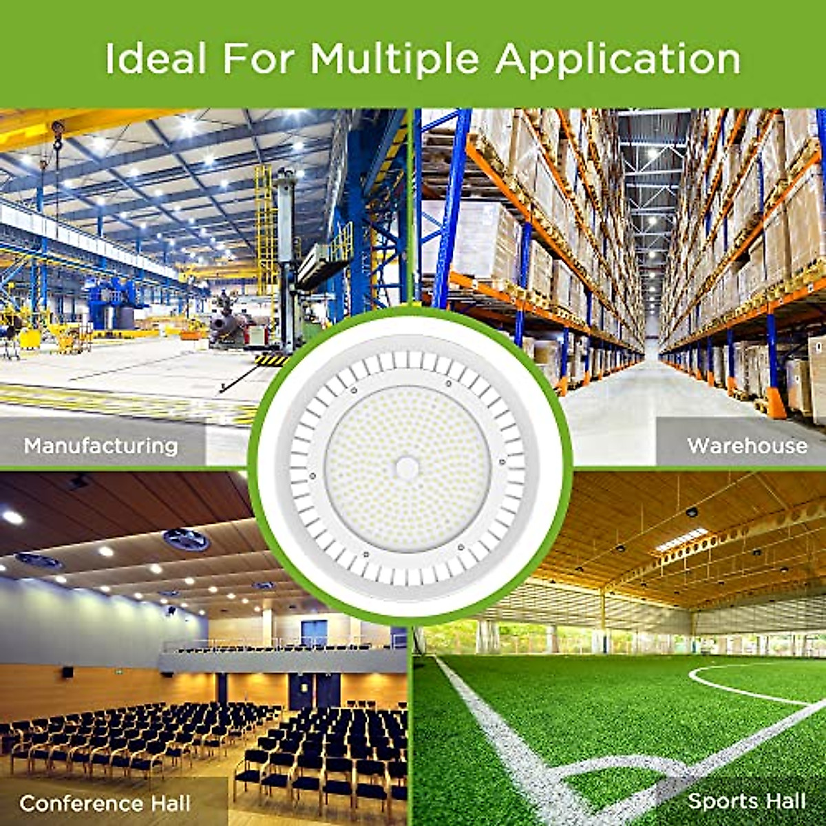 UFO LED High Bay Light 150W LED Warehouse Lights IP65 for Wet Location LED Commercial Area Lighting Fixture for Gym Factory Warehouse ETL Certified 5' Cable 5000K 1-10V Dimmable 21000LM White 2Pack