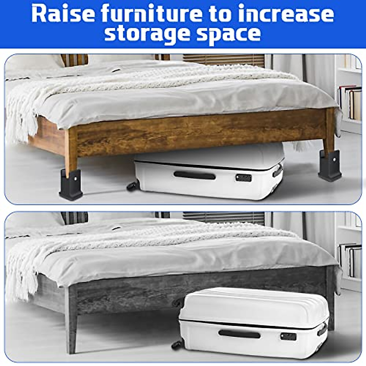 Twakashic Table Bed Risers 3''with Adjustable Screw Clamp, Heavy Duty Desk Bed Furniture Risers, Fit for Furniture Thickness 0-1.5'', Supports 5000 lbs(Black, 4 Pack)