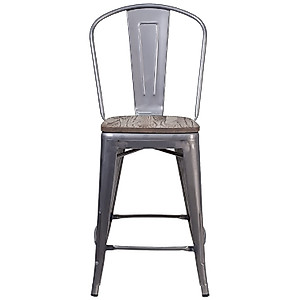 Flash Furniture Lincoln 4 Pk. 24" High Clear Coated Counter Height Stool with Back and Wood Seat