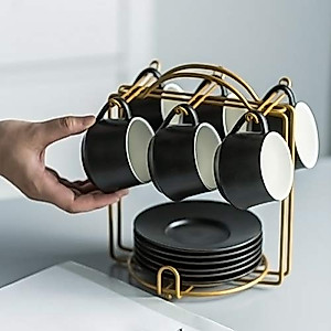 YHOSSEUN Coffee Cup Set Espresso Cups with Saucers Set with Cup Holder 4 oz Espresso Cup Set of 6 - Demitasse Cups Black