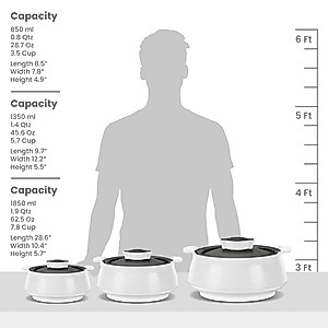 Milton Casserole for Hot Food, Double Walled Insulated Inner Stainless Steel Hot Pot with Lid, Serving box for Food and Roti, Serving Bowl, Set of 3 (Size 62, 45, 28 oz) Venice, Micro White