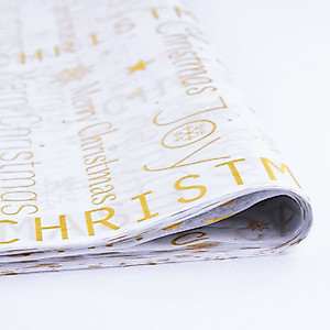 MR FIVE 60 Sheets White with Gold Merry Christmas Tissue Paper Bulk,20" x 14",Gold Christmas Tissue Paper for Gift Bags,Merry Christmas Tissue Paper