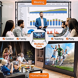 LINCO Projector Screen with Stand, 150inch Outdoor Movie Projector Screen 4K HD 16: 9 Wrinkle Free Design for Backyard Movie Night (Easy to Clean, 1.1Gain, 160° Viewing Angle & A Carry Bag)