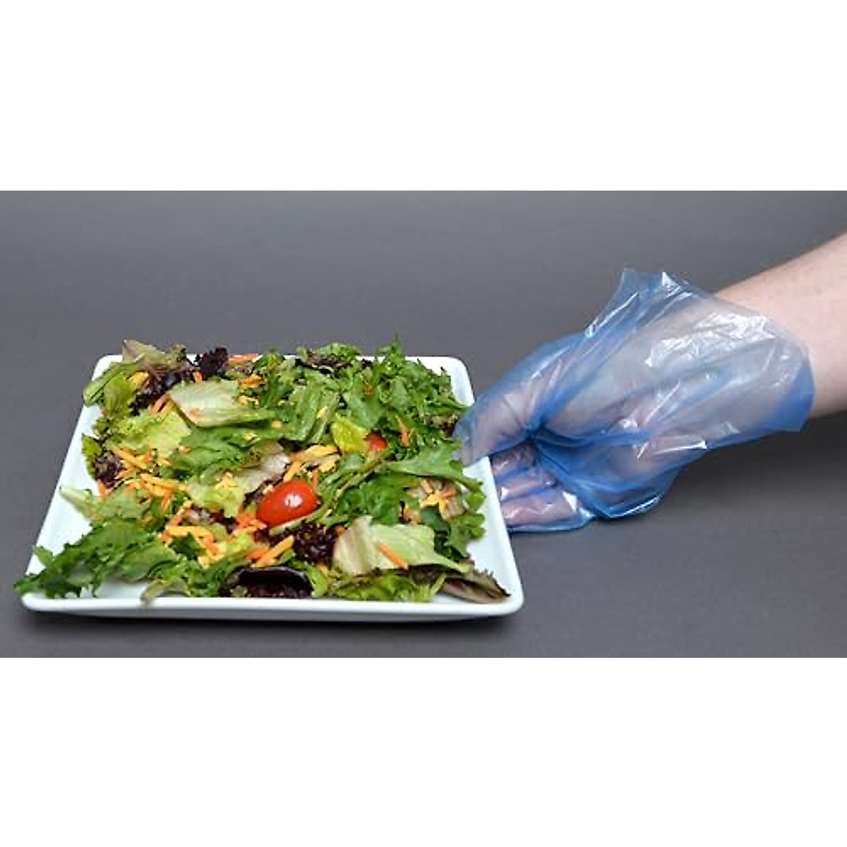 Daxwell Poly Gloves, Easy-Fit Food Prep Gloves, Header Gloves, One Size Fits All, Blue, With Wall Mount, F10003538 (Case of 1,000, 20 Cards of 50)