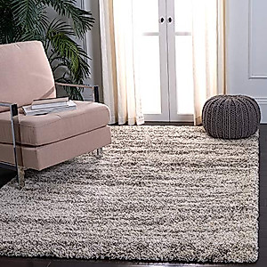 SAFAVIEH Hudson Shag Collection Area Rug - 7' Square, Ivory & Grey, Modern Design, Non-Shedding & Easy Care, 2-inch Thick Ideal for High Traffic Areas in Living Room, Bedroom (SGH206A)