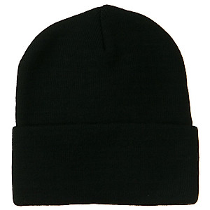 MG 12 Inch Long Knitted Beanie - Black OSFM