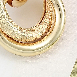 Twisted Earrings Round Double Circle Stud Earrings Statement Chunky Polished Drop Hoop Earrings for Women(gold)