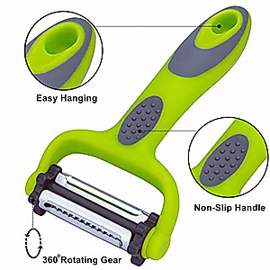 JIANYI Julienne Peeler, 3 in 1 Swift Julienne Peeler Vegetable Peeler, Carrot and Potato Peeler with Rotating Serrated Straight and Julienne Stainless Steel Slicer Blades
