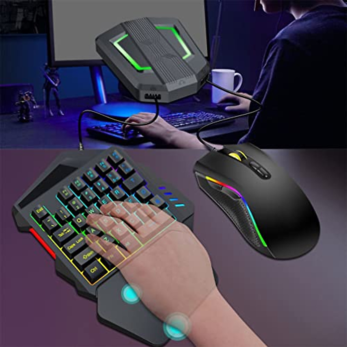 SOLUSTRE Game Controller Adapter Colorful Lighting USB Gaming Mouse Keyboard Adapter