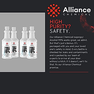 Isopropyl Alcohol 99% - 1 Gallon (4 x 32 FL Oz Bottles) - High-Purity Concentrated Rubbing Alcohol for Effective Cleaning - Quick-Drying, Domestically Sourced IPA
