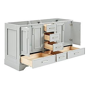 ARIEL Stafford 60" Grey Bathroom Vanity Base Cabinet, Double Sink Configuration, 4 Soft Closing Doors, 6 Full Extension Dovetail Drawers, Brushed Nickel
