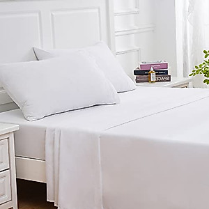 Yastouay Sheet Set, 4 Pcs Ultra Soft Bed Sheets Deep Pocket Bedding Sheets & Pillowcases Wrinkle Stain Resistant (White, Queen)