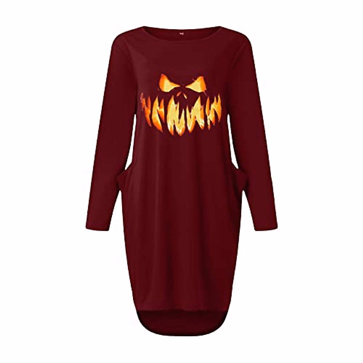 QUFECH Adult Women Halloween Costumes, Costumes For Alice In Wonderland Costume Girls 44783 Hallowmas Print Long Sleeve Tunic Dresses Pockets Plus Size T-Shirt Dress Women's Casual Loose (XL, Wine)