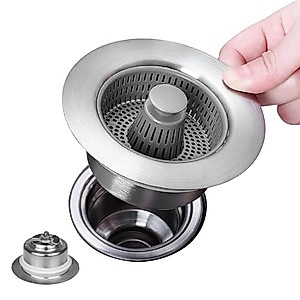 3-in-1 Stainless Steel Sink Aid, Upgrade Kitchen Sink Drain Strainer, 304 Stainless Steel Kitchen Sink Drain Strainer and Stopper, Kitchen Sink Drain Strainer, 3-1/2''