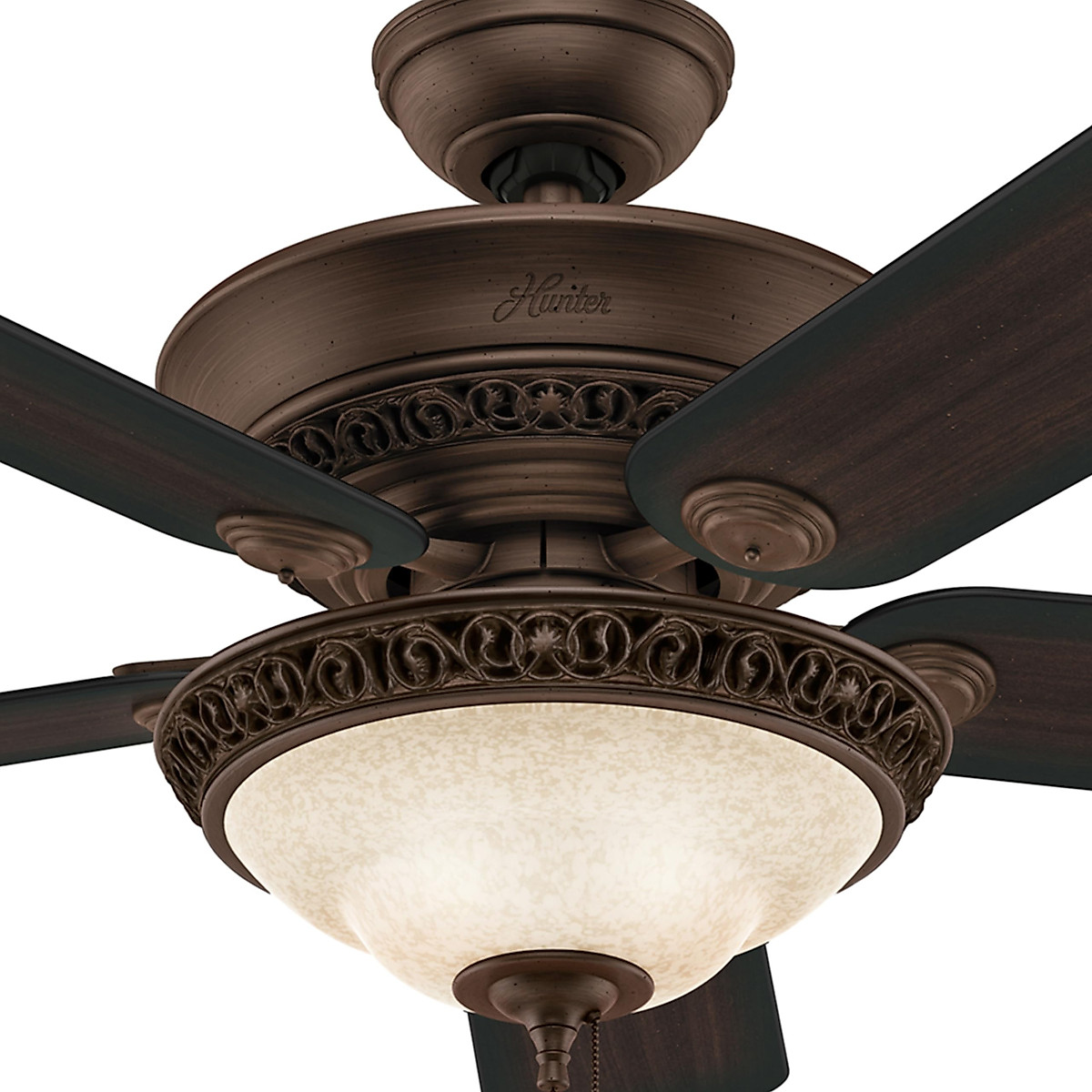 Hunter Fan 52in Traditional Cocoa Ceiling Fan with an Amber Scavo Glass Light Kit, 5 Blade (Renewed)