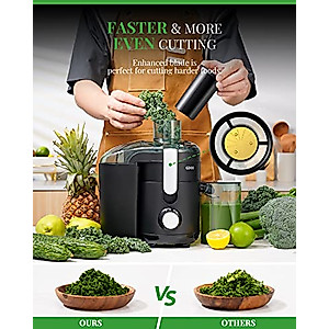 Juicer with Titanium Enhanced Cut Disc, GDOR Dual Speeds Centrifugal Extractor Machines with 2.5" Feed Chute, for Fruits and Veggies, Anti-Drip, Includes Cleaning Brush, BPA-Free, Black