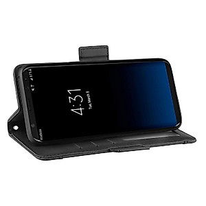 Asuwish Phone Case for Samsung Galaxy S8 Plus with Tempered Glass Screen Protector Cover and Cell Accessories Card Holder Slot Kickstand Flip Wallet Glaxay S8plus S 8 8plus 8S Edge S8+ SM-G955U Black