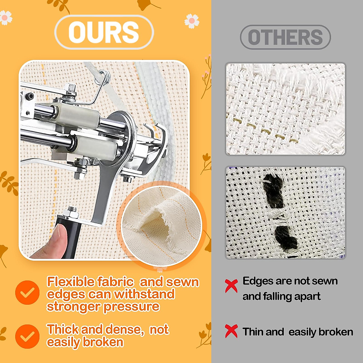 40" × 40" Large Overlocking Tufting Cloth with Marked Lines- Primary Monk's Cloth Punch Needle Fabric for DIY Rug-Punch Tufting Gun