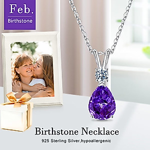 Iefil February Birthstone Necklaces for Women - Amethyst Necklace 18K White Gold Plated S925 Sterling Silver February Birthstone Jewelry for Women Mom Girlfriend Wife Birthday Gifts