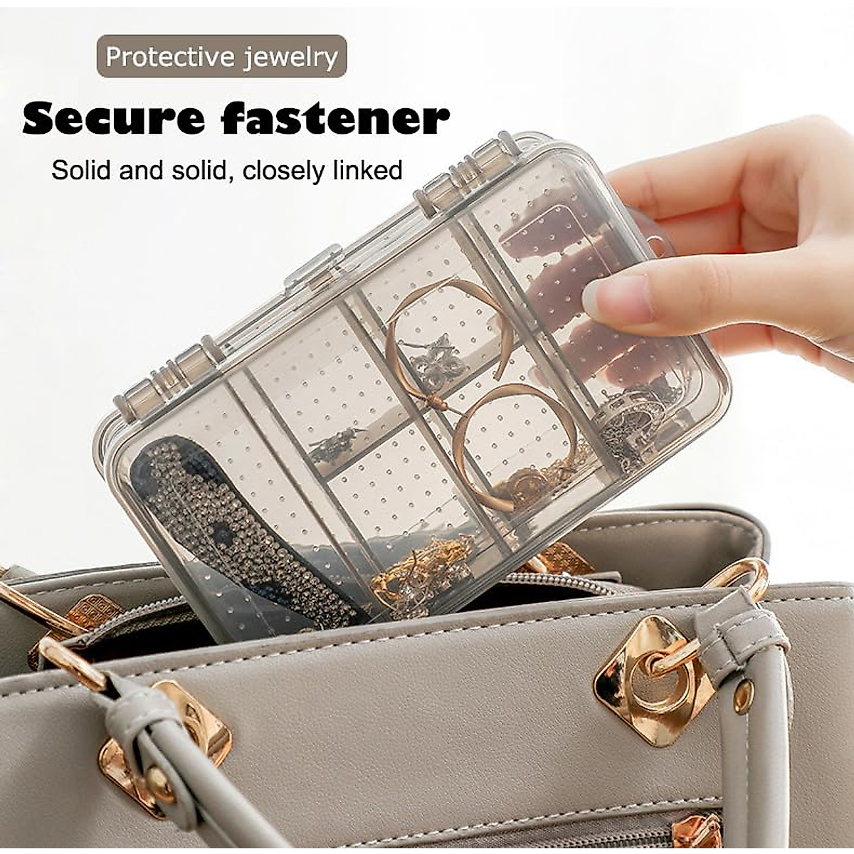 AKOAK 1 Pack Double Compartment Portable Jewelry Box Plastic Transparent Earrings Storage Box 10 Grid Mini Storage Box (Transparent black)