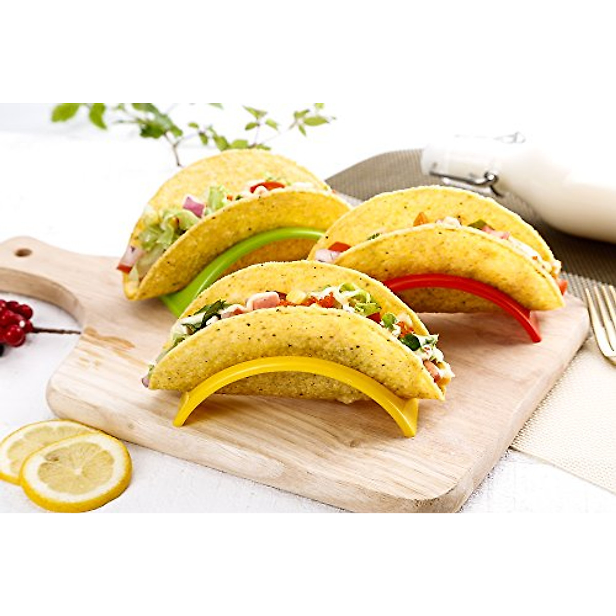 Stackable Taco Stand Up Holders,Colorful Non Toxic BPA Free Rack, Set of 18, 3 Colors