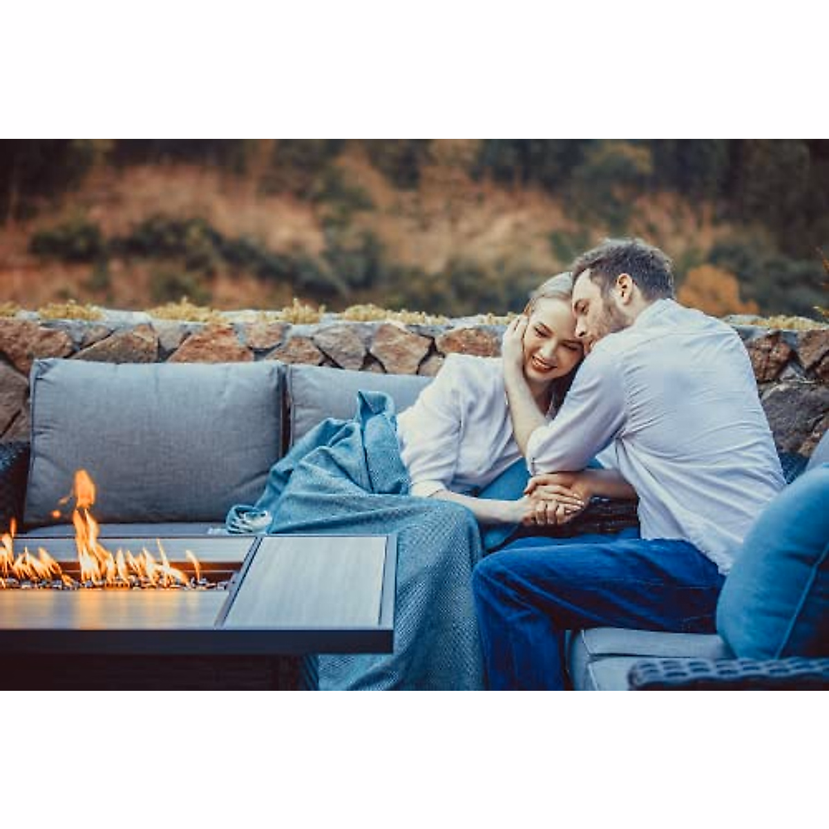 Grand patio Sofa Sets 5 Pieces Conversation Set with Fire Pit Table, Luxury Heavy Duty Wicker Patio Furniture Sectional Sofa with Thick Cushions (Brown Set with Fire Pit, 5 PCS)